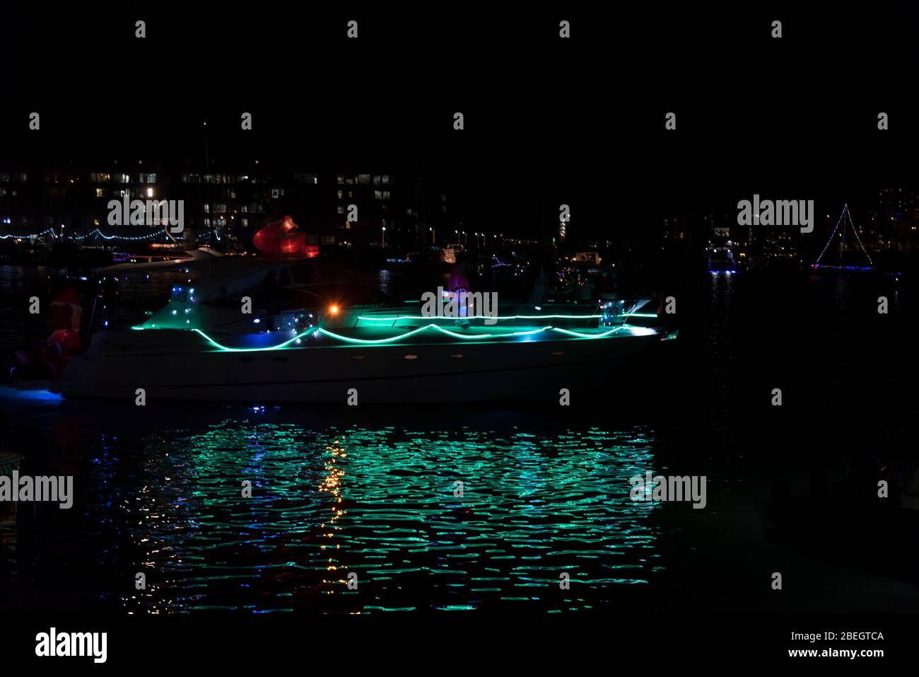 LOS ANGELES, CA/USA - DECEMBER 7, 1018: Speed boat adorned with ...