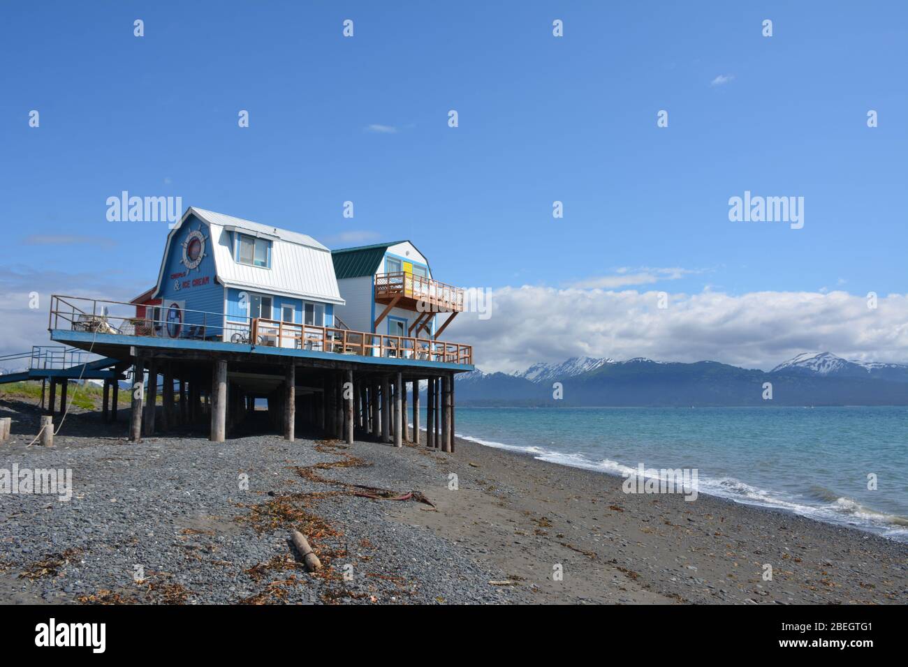 The historic boardwalk and beach in Homer, Alaska, USA Stock Photo - Alamy