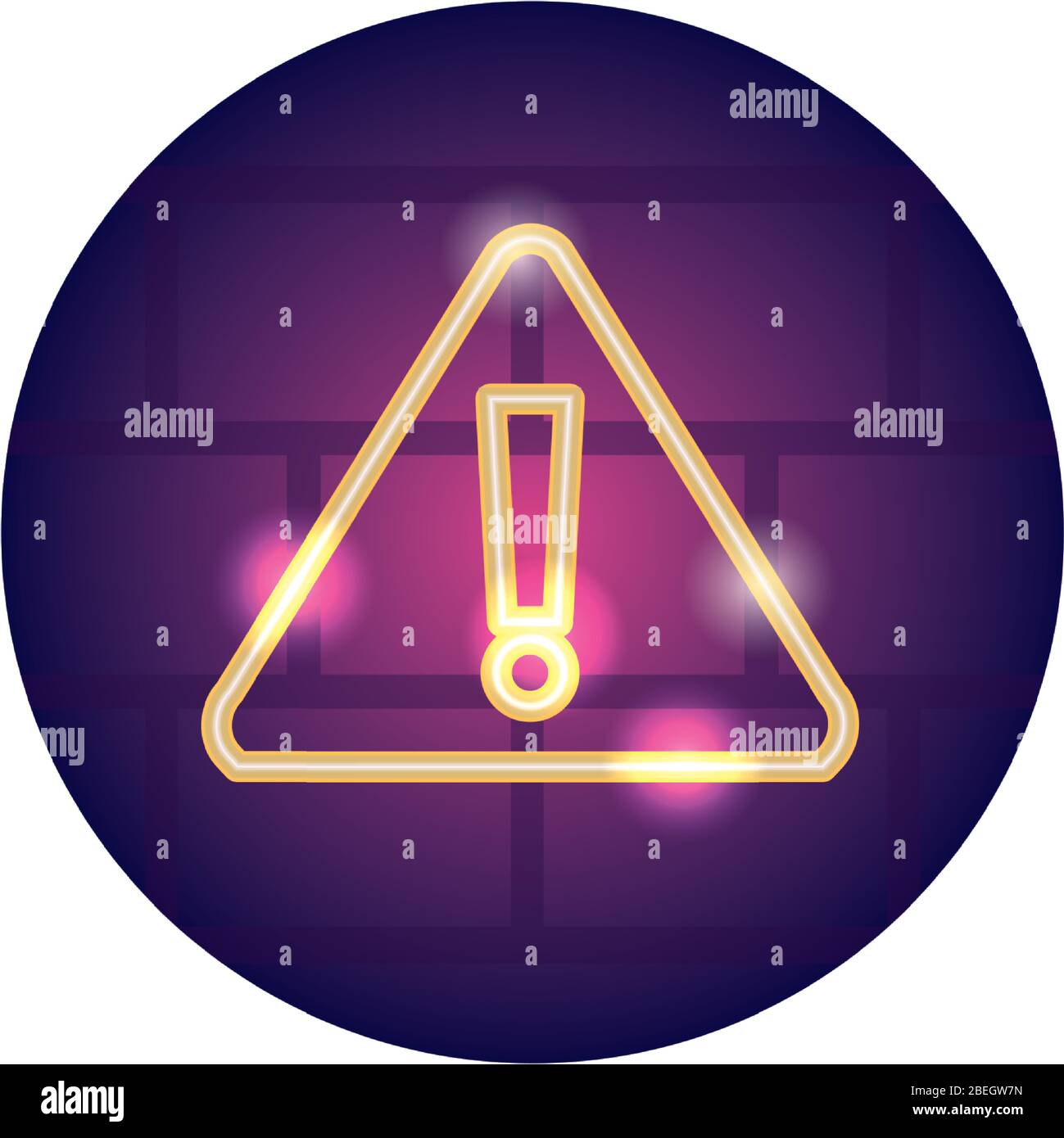 warning sign icon over white background, neon style, vector ...