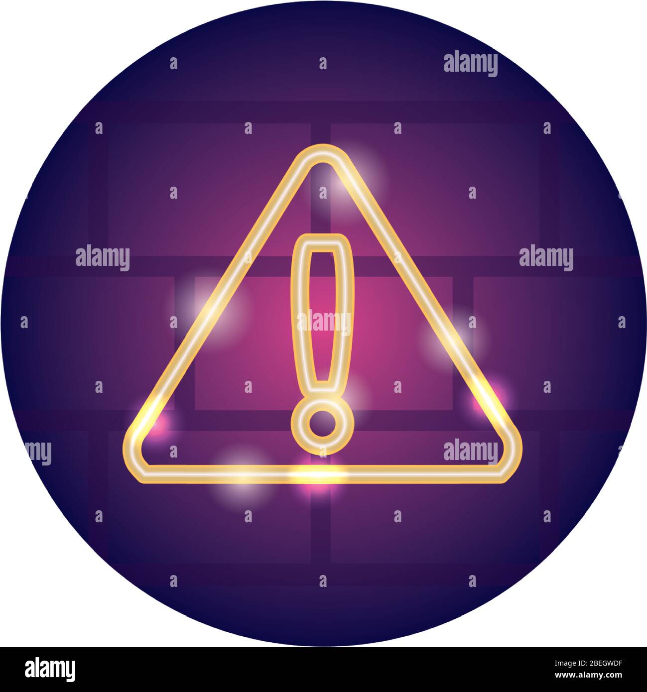 warning sign symbol icon over white background, neon style, vector ...