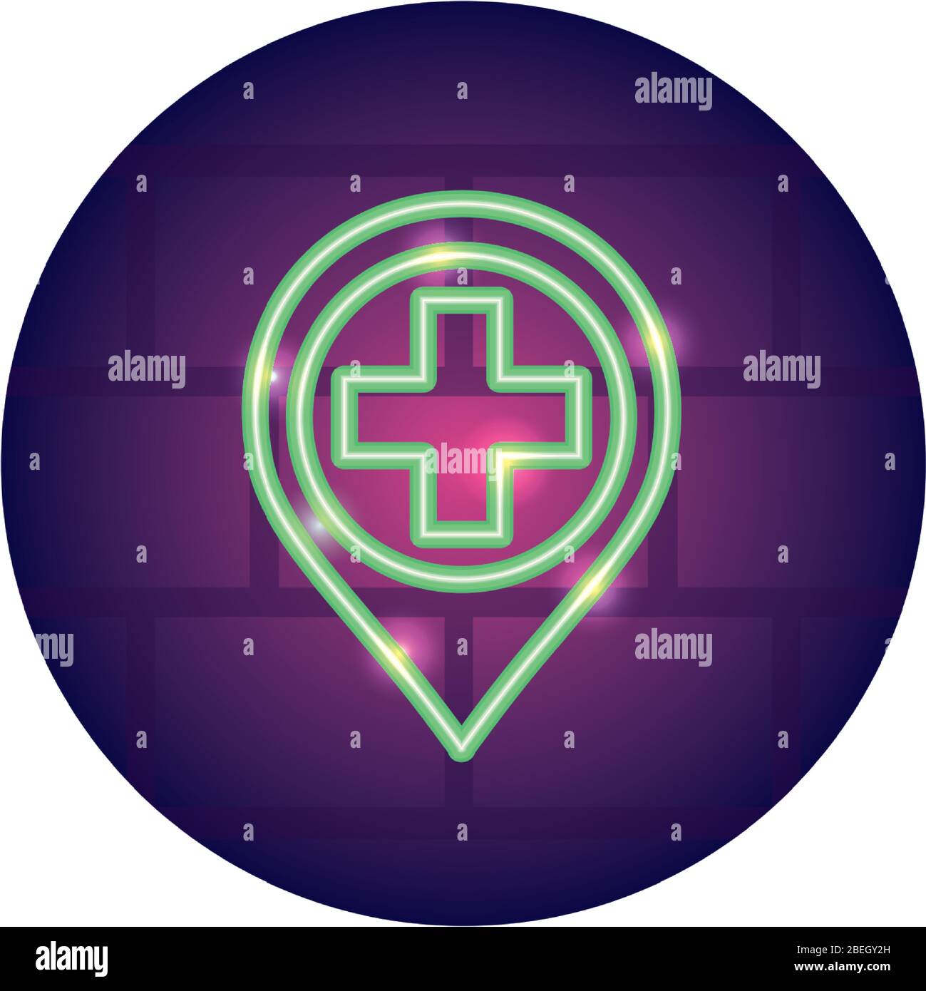 location pin with medical cross icon over white background, neon style ...