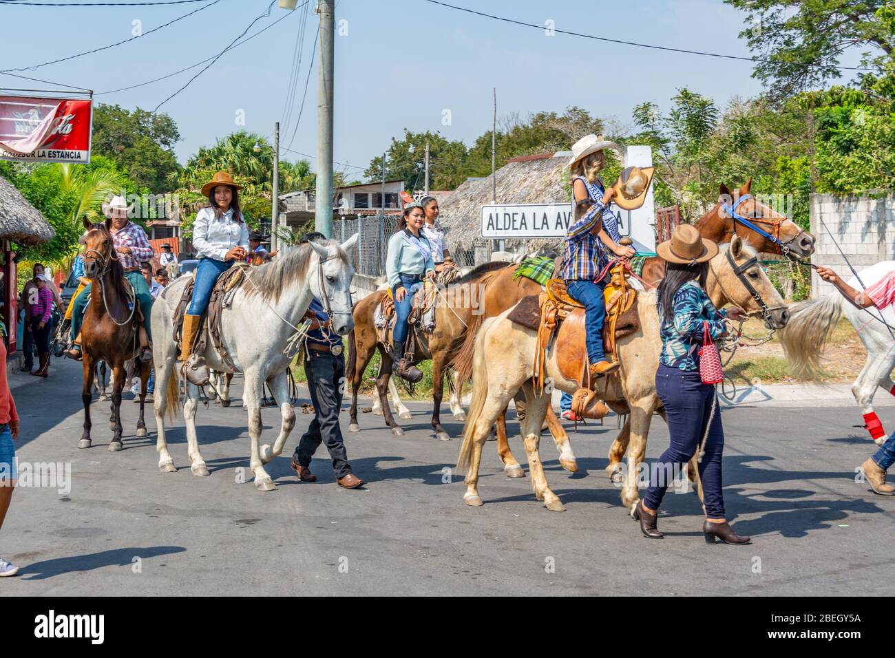 Riders on horseback in a parade through La Avellana, Guatemala Stock ...
