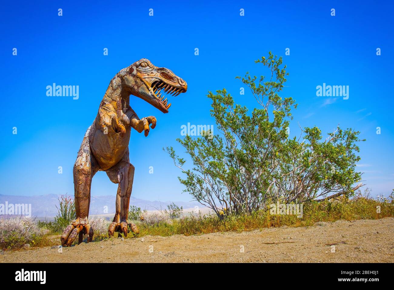 California, USA, March 2019, metal T. rex sculpture by the artist ...