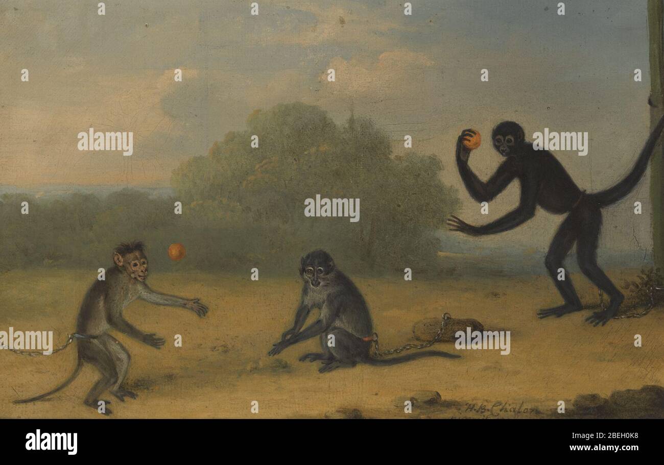 Henry Bernard Chalon - Three Monkeys at play (1820 Stock Photo - Alamy