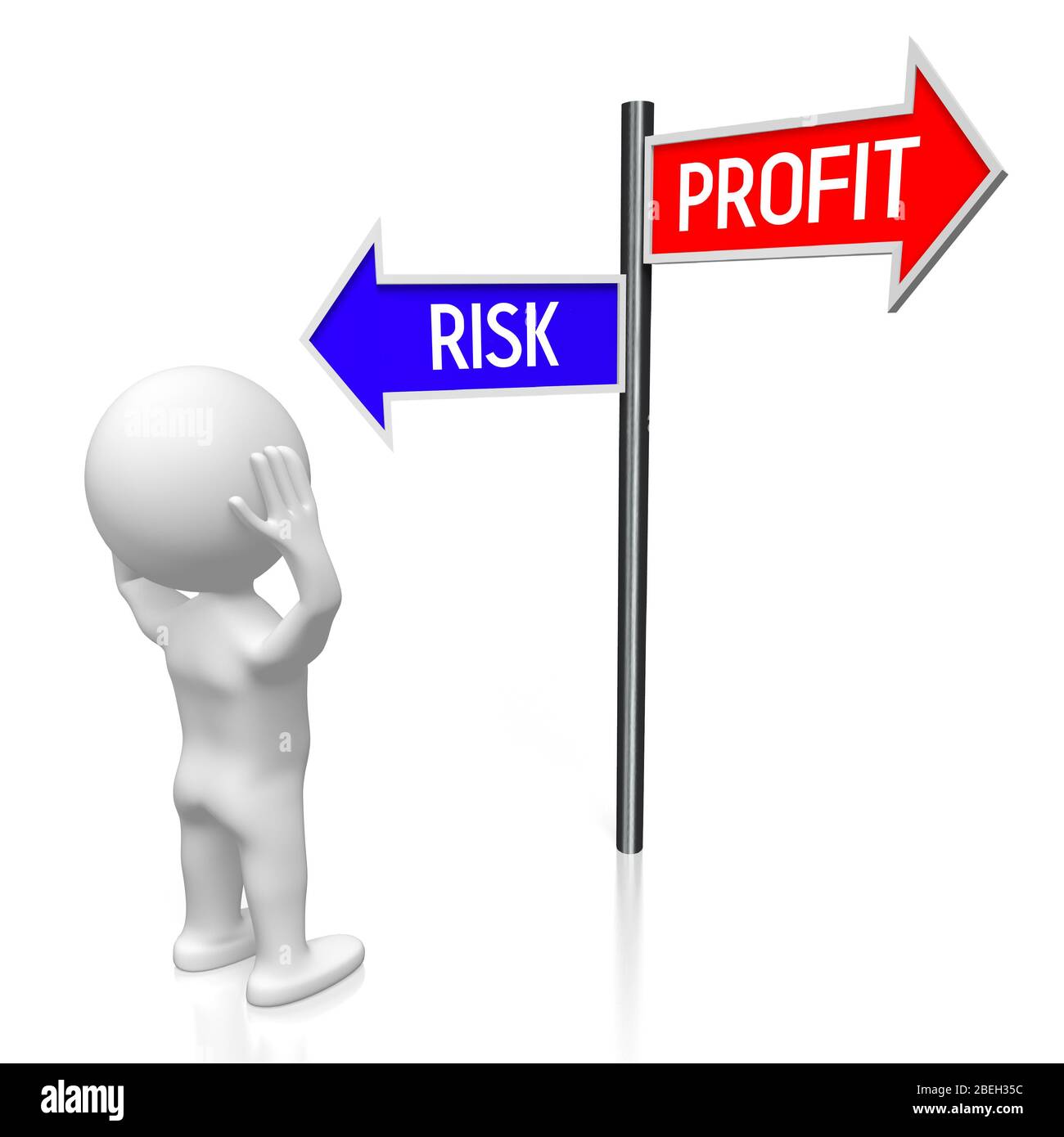 3D illustration/ 3D rendering - crossroads concept - profit and risk ...