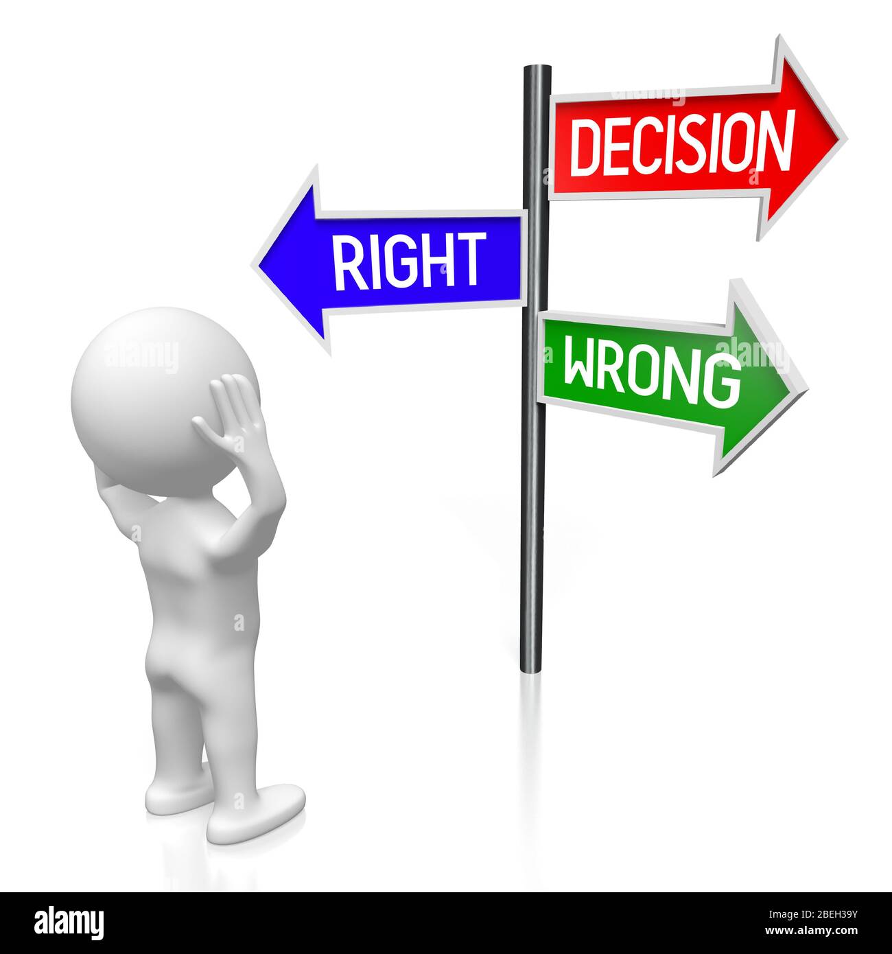 3D illustration/ 3D rendering - signpost with three arrows - decision ...