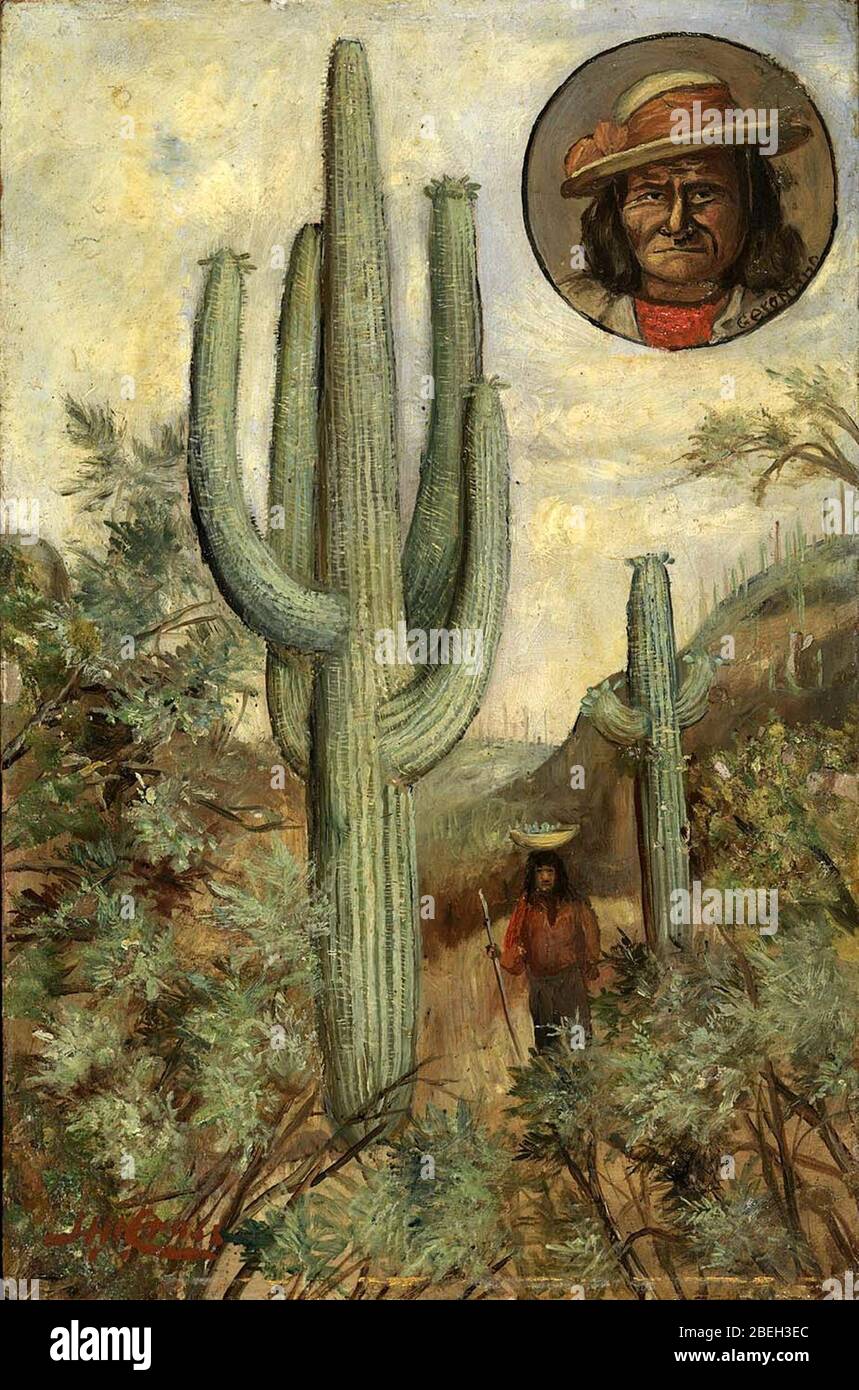 Henry H. Cross - Cactus Landscape with Portrait of Geronimo Stock Photo ...