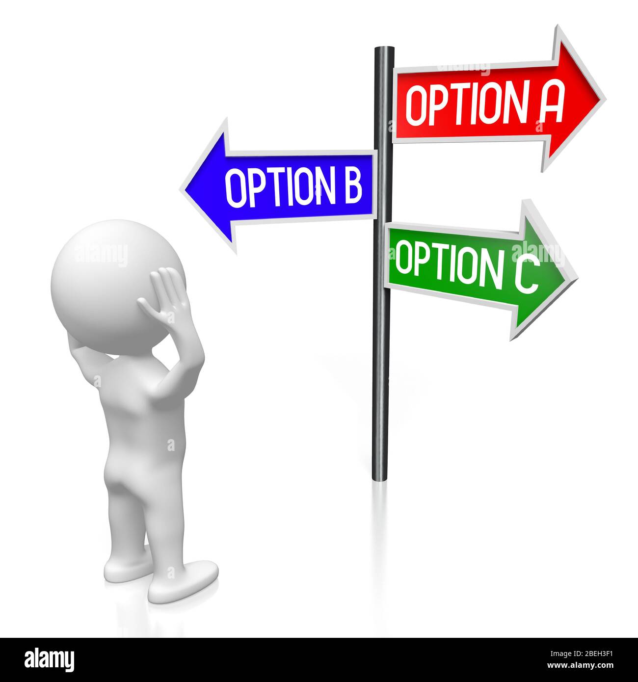 3D illustration/ 3D rendering - signpost with three arrows - options ...