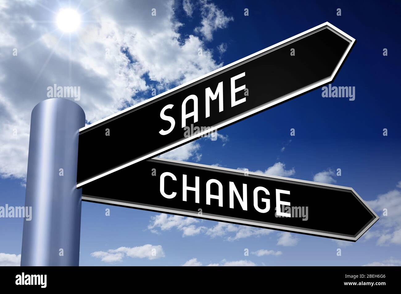 3D illustration/ 3D rendering - crossroads concept - same or change ...