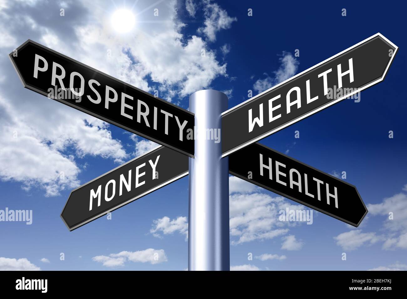 3D illustration/ 3D rendering - signpost with four arrows - money ...