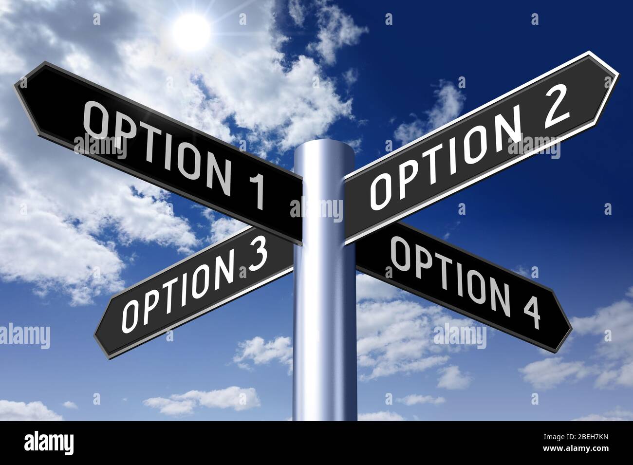 3D illustration/ 3D rendering - signpost with four arrows - options ...