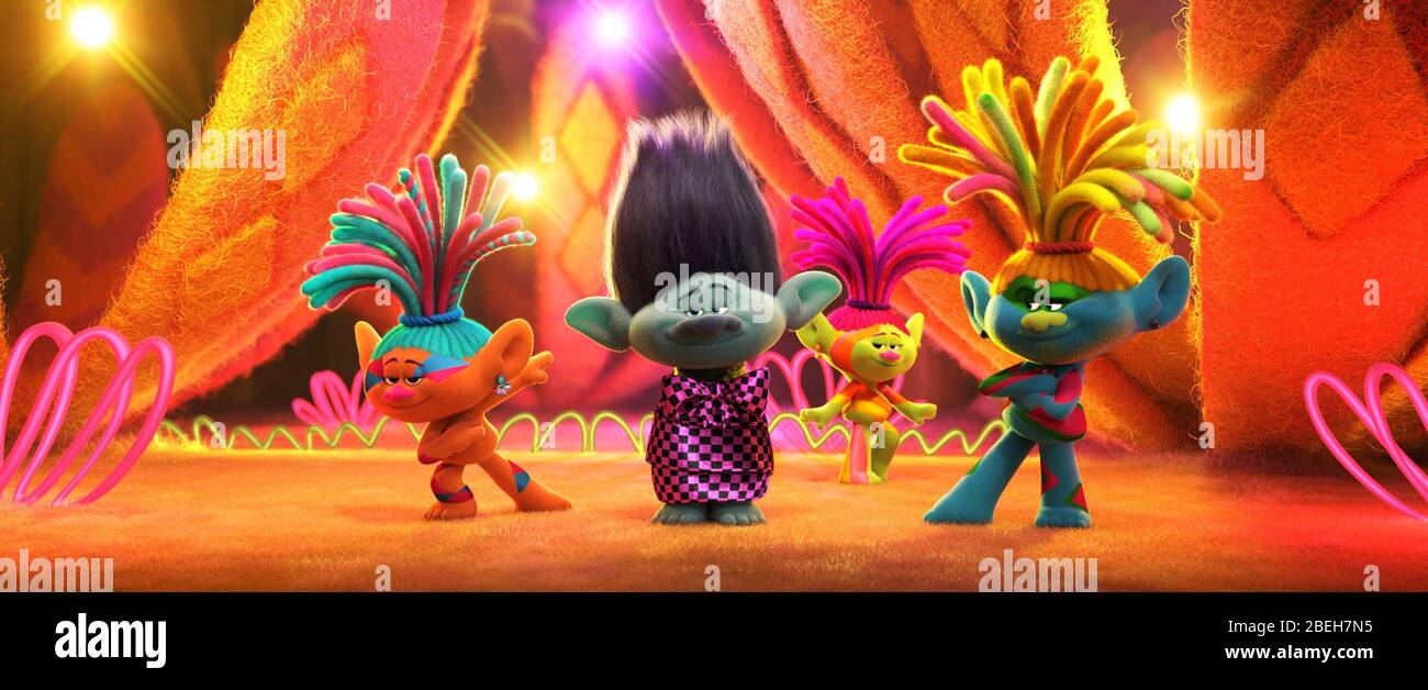 TROLLS WORLD TOUR, from left: Marimba (voice: Berenice Amador), Branch ...