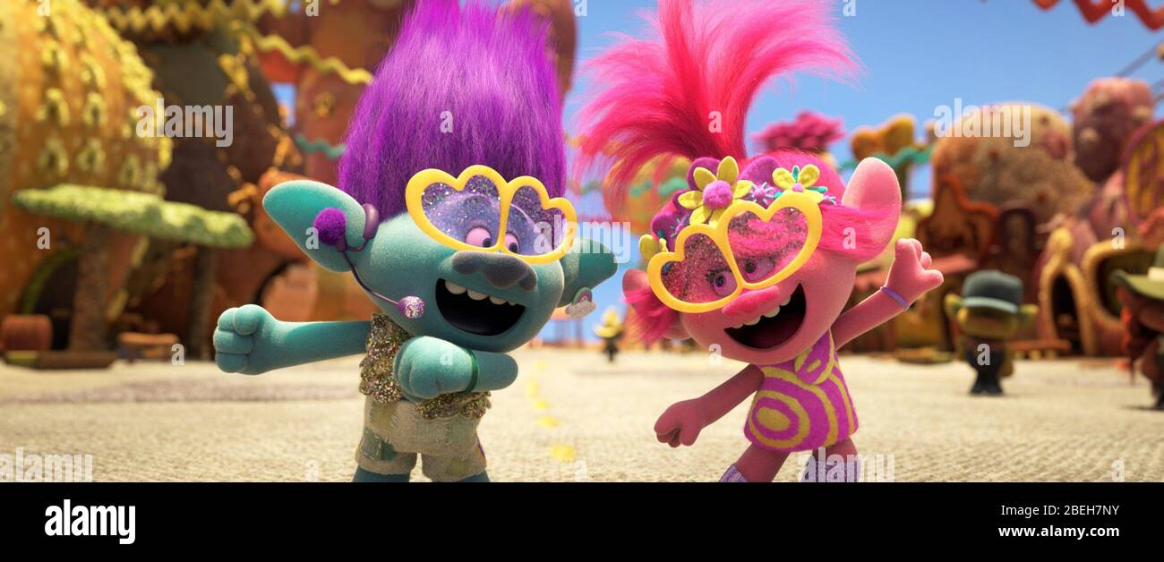 TROLLS WORLD TOUR, from left: Branch (voice: Justin Timberlake), Poppy ...