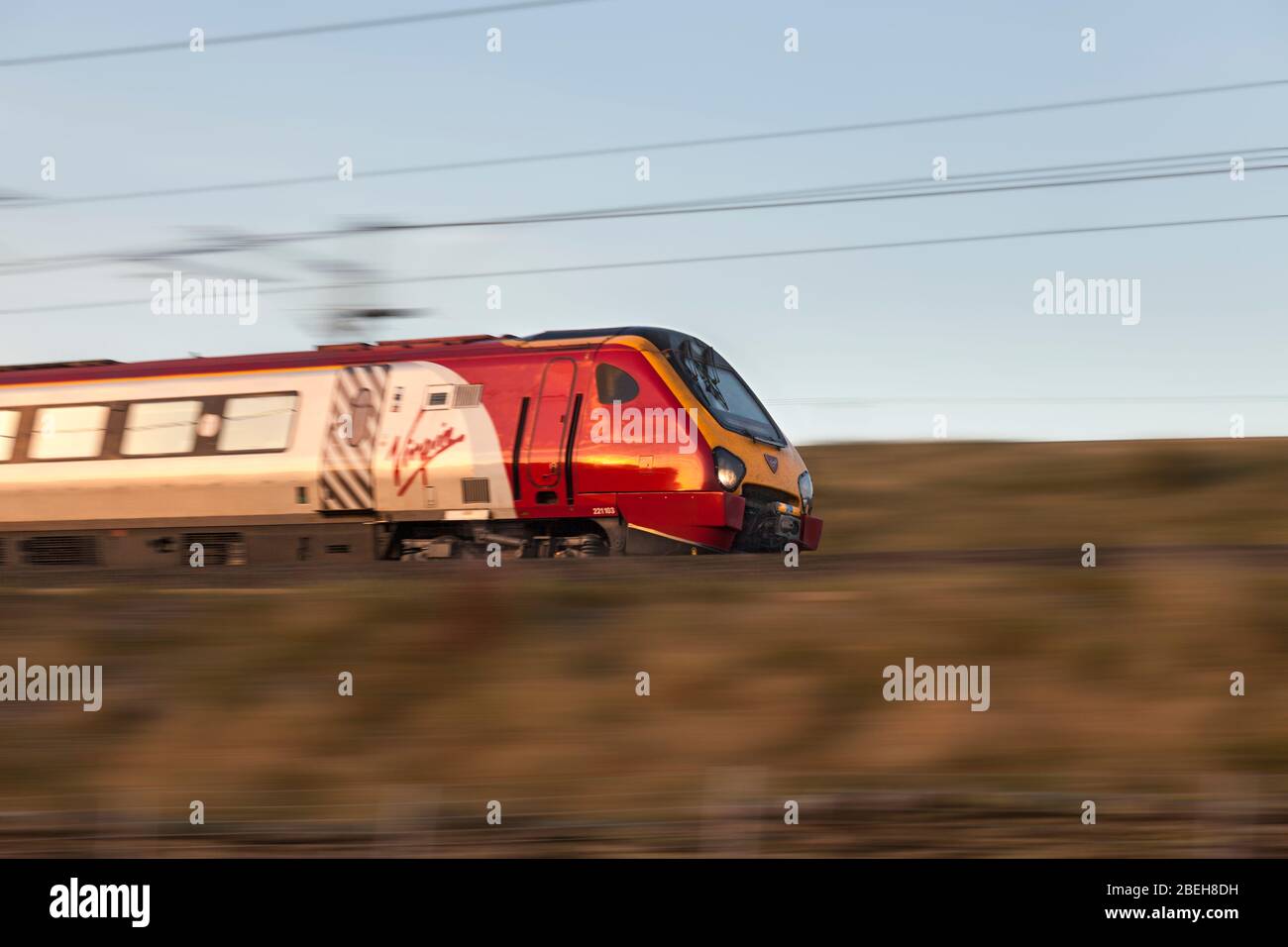 Virgin Trains class 221 voyager train panned speeding along the west ...