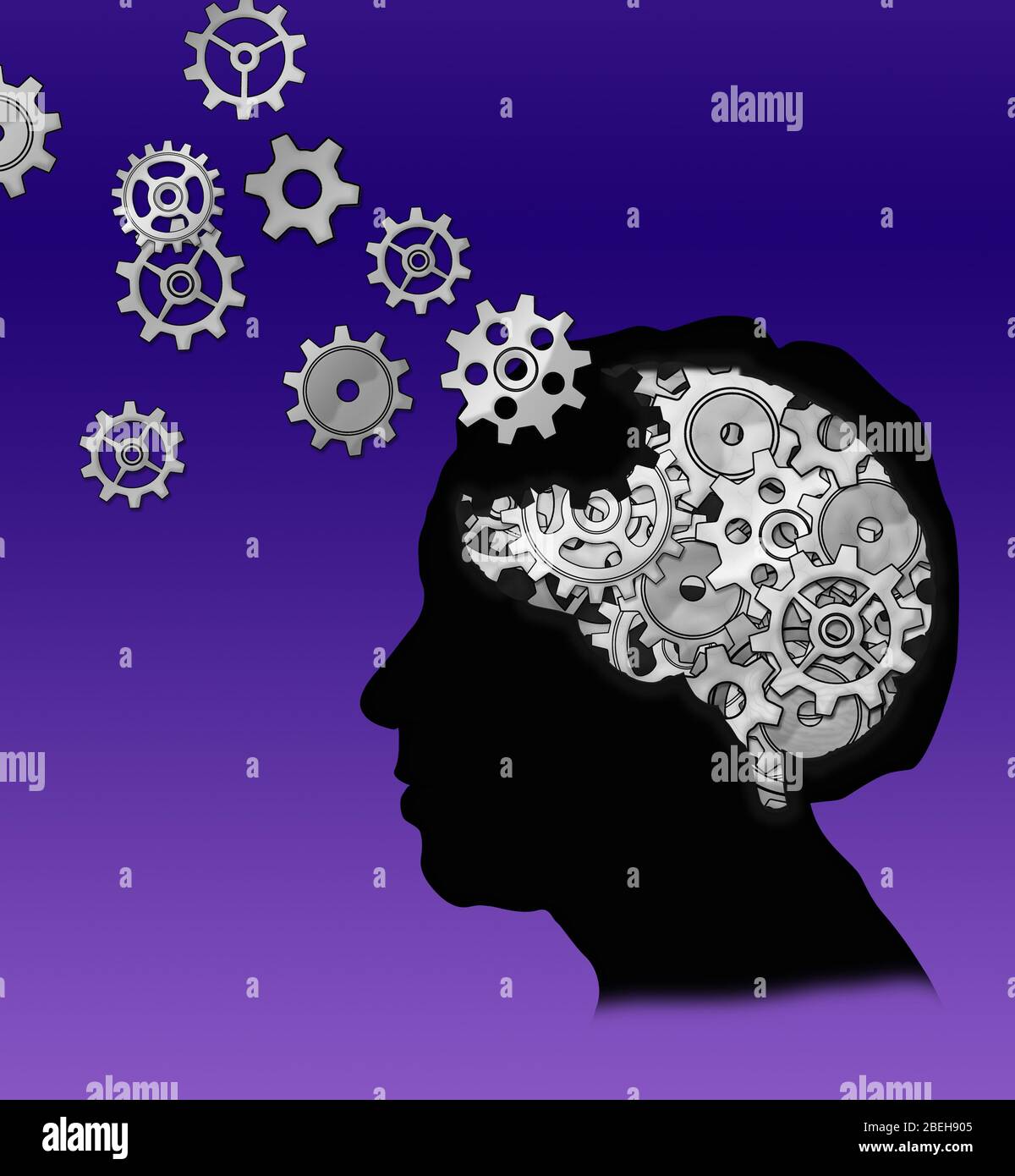 Head with Cogs showing Memory Loss Stock Photo - Alamy