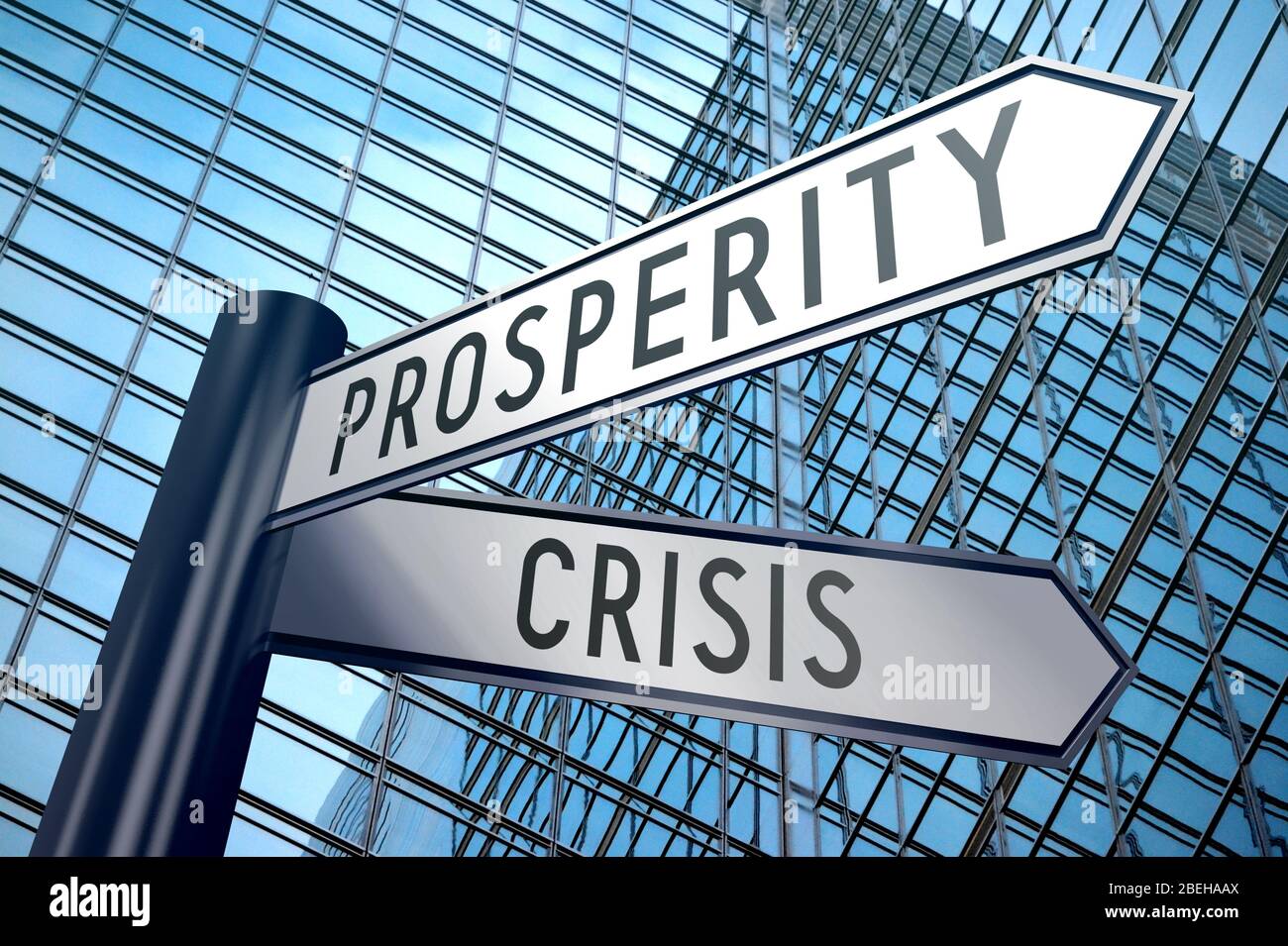 Signpost/ roadsign with two arrows, skyscraper Stock Photo - Alamy