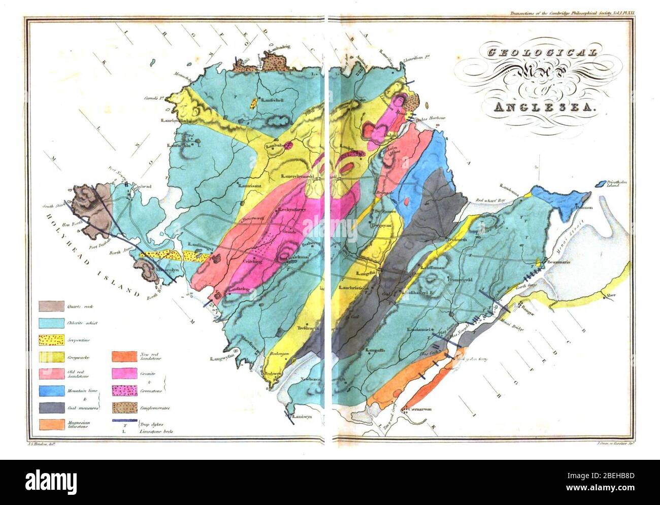Henslow Anglesea (Anglesey) Geological Map 1822 Stock Photo - Alamy