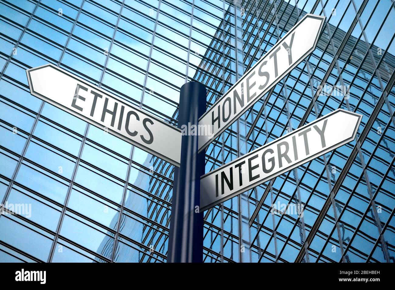 Ethics concept - crossroads sign, office building Stock Photo - Alamy
