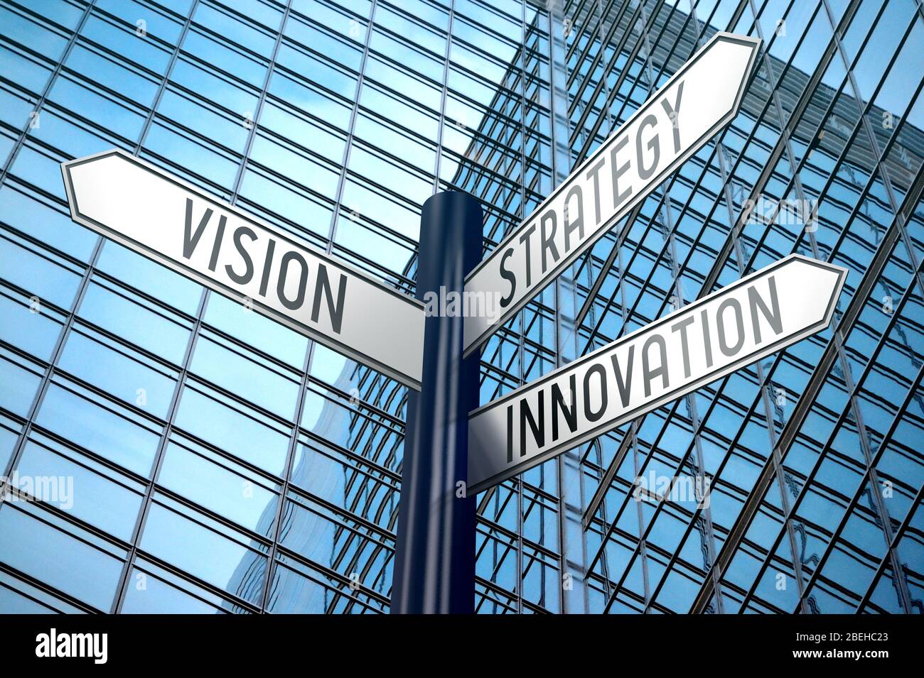 Vision, strategy, innovation - crossroads sign, office building Stock ...
