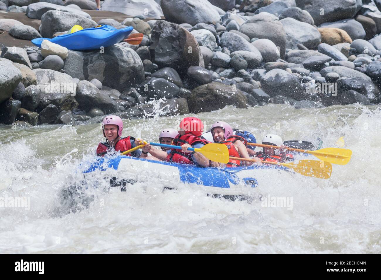 A group of people white water rafting, Costa Rica, Central America ...