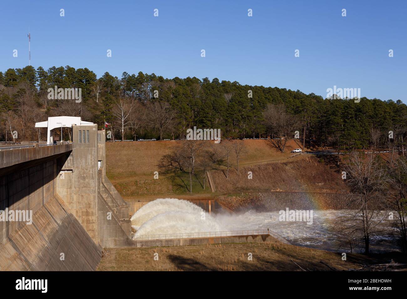 Water out flow from Lake Nimrod dam in Yell county Arkansas Stock Photo ...