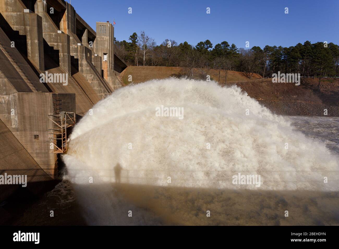 Water out flow from Lake Nimrod dam in Yell county Arkansas Stock Photo ...