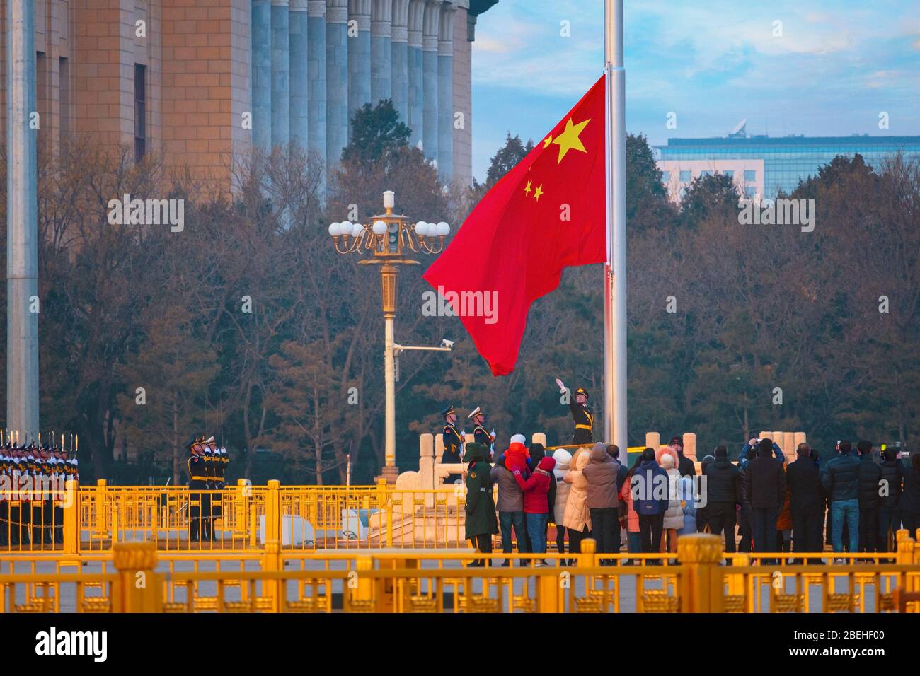 Beijing, China - Jan 17 2020: The Flag Raising Ceremony at Tiananmen ...