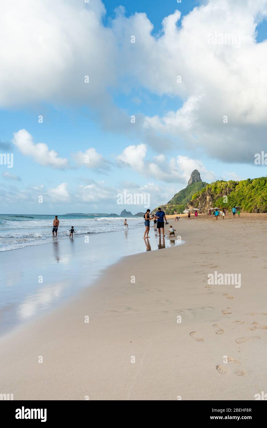 View of Morro do Pico from Cacimba do Padre beach, at Fernando de ...