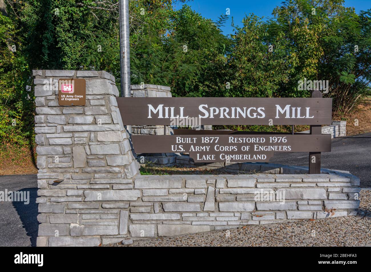 Entrance sign for Mill Springs Mill in Wayne County, Kentucky, a ...