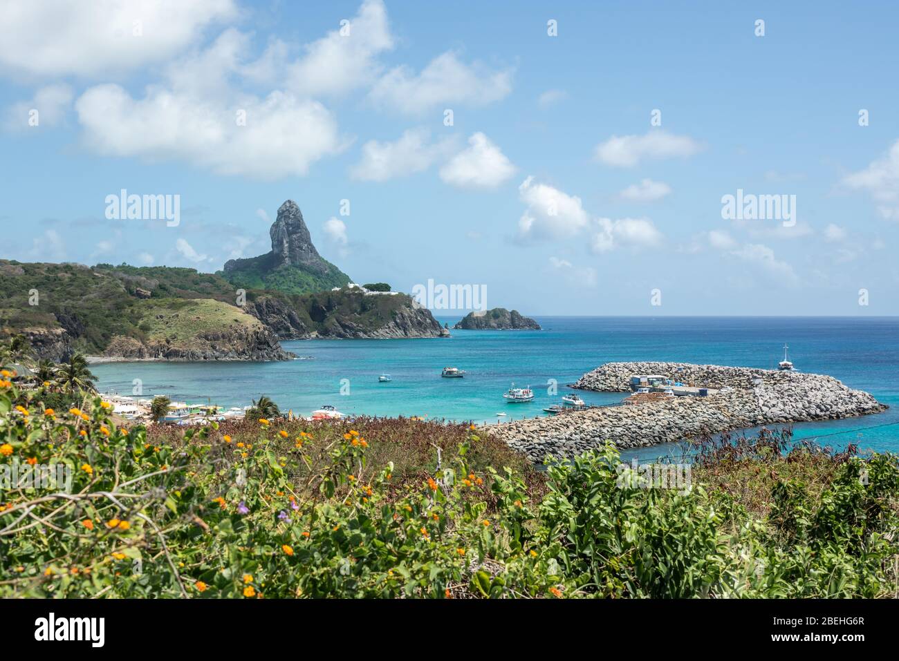 Beautiful view of Morro do Pico and Santo Antonio Port Beach at ...