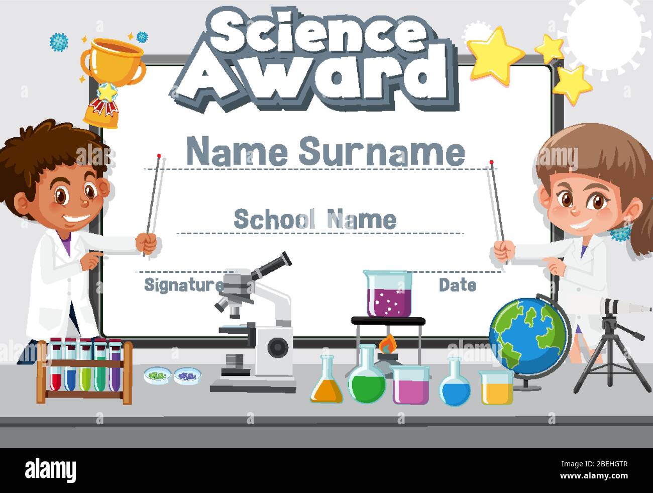 Certificate template design for science award with two students in lab ...