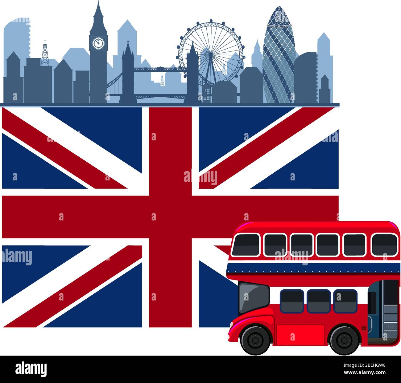 England flag and bus on white background illustration Stock Vector ...