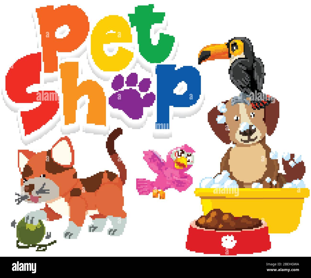 Font design for pet shop with many cute animals illustration Stock ...