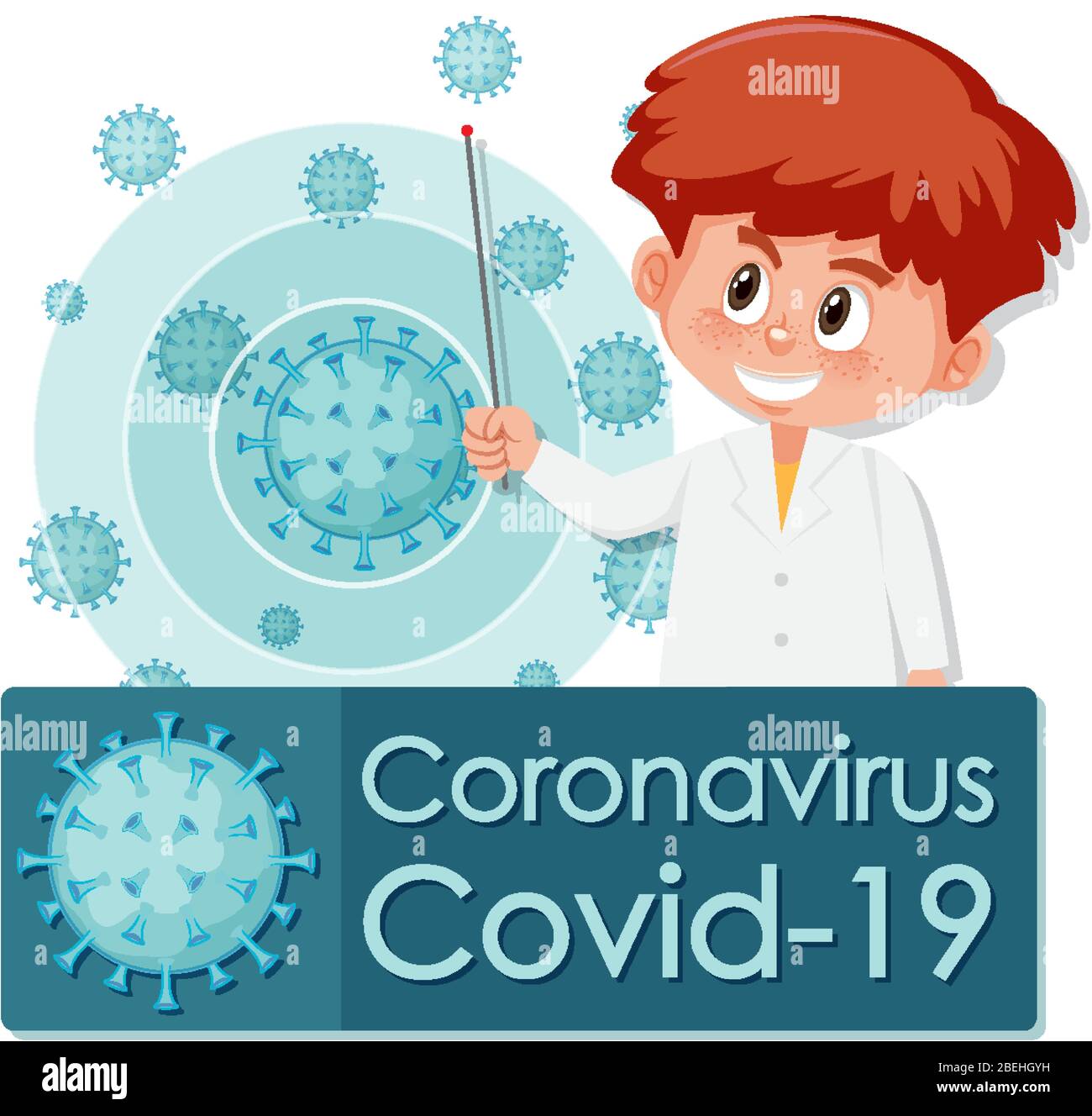 Coronavirus poster design with doctor and virus cell illustration Stock ...
