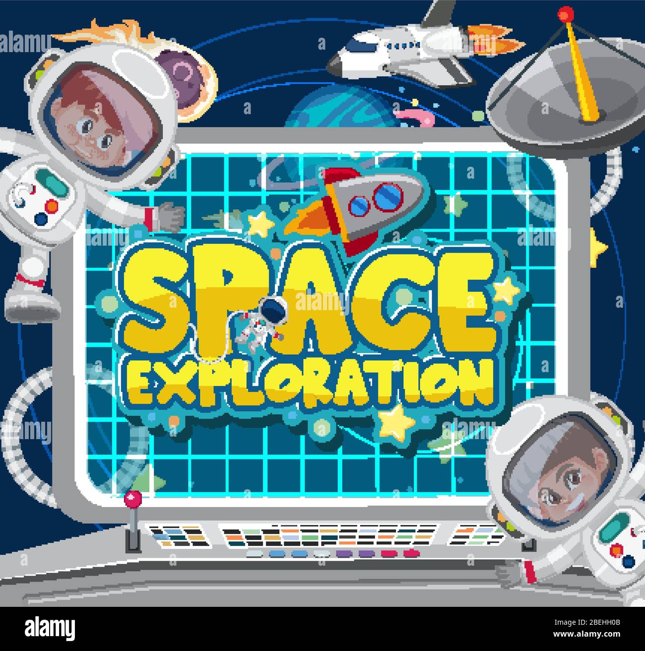 Poster design for space exploration with astronauts in the space ...