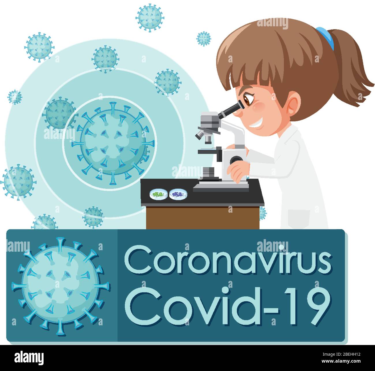 Coronavirus poster design with doctor looking at virus cell ...