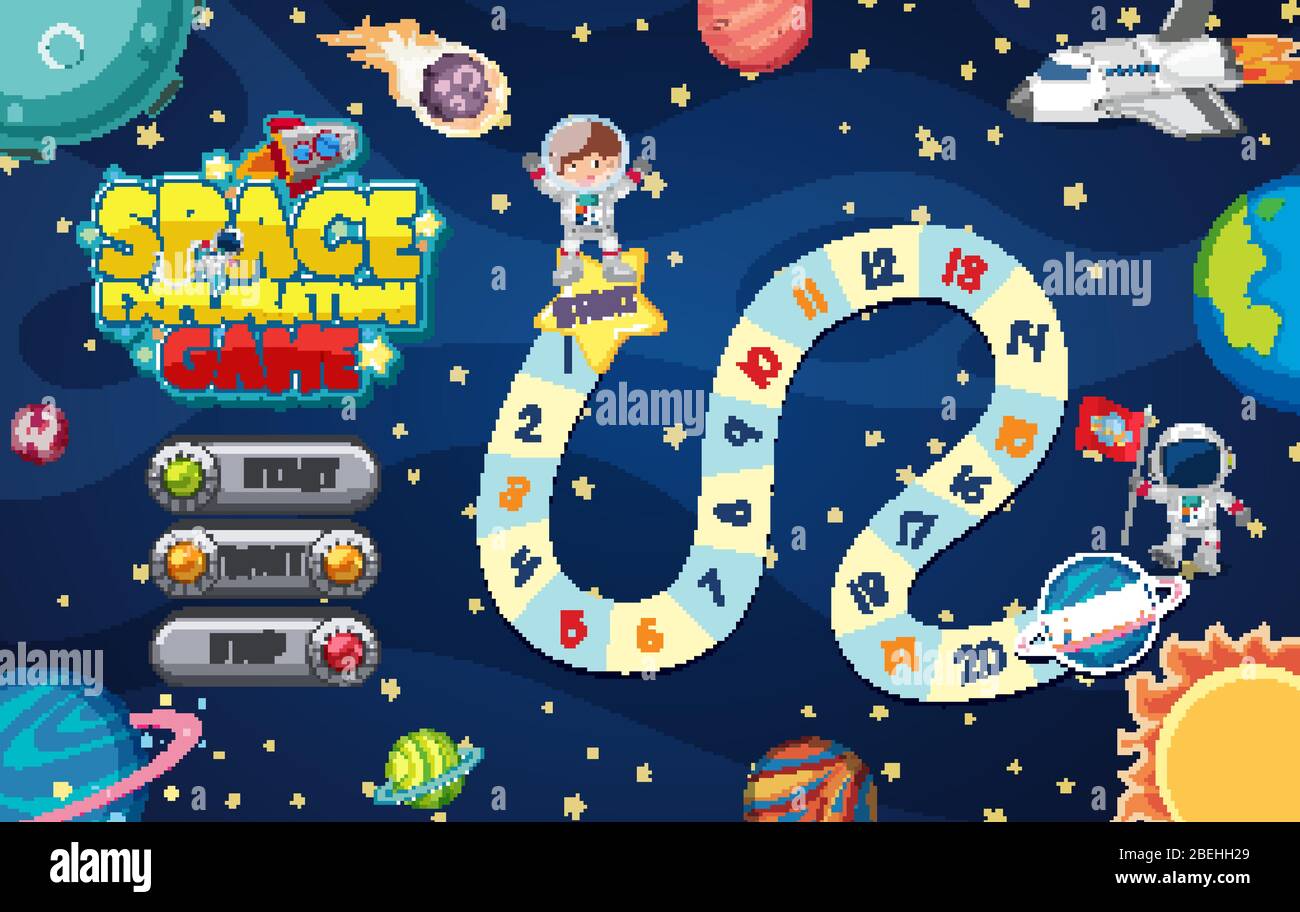 Game template with many planets in the space background illustration ...