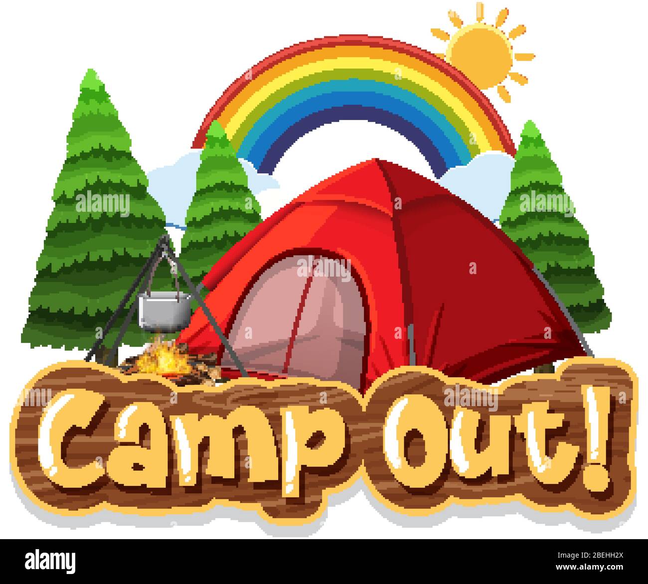 Font design for camp out with tent in the park illustration Stock ...