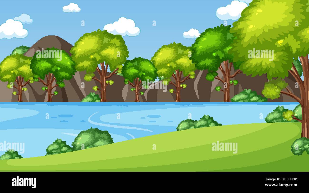 Background scene with many trees in the park illustration Stock Vector ...