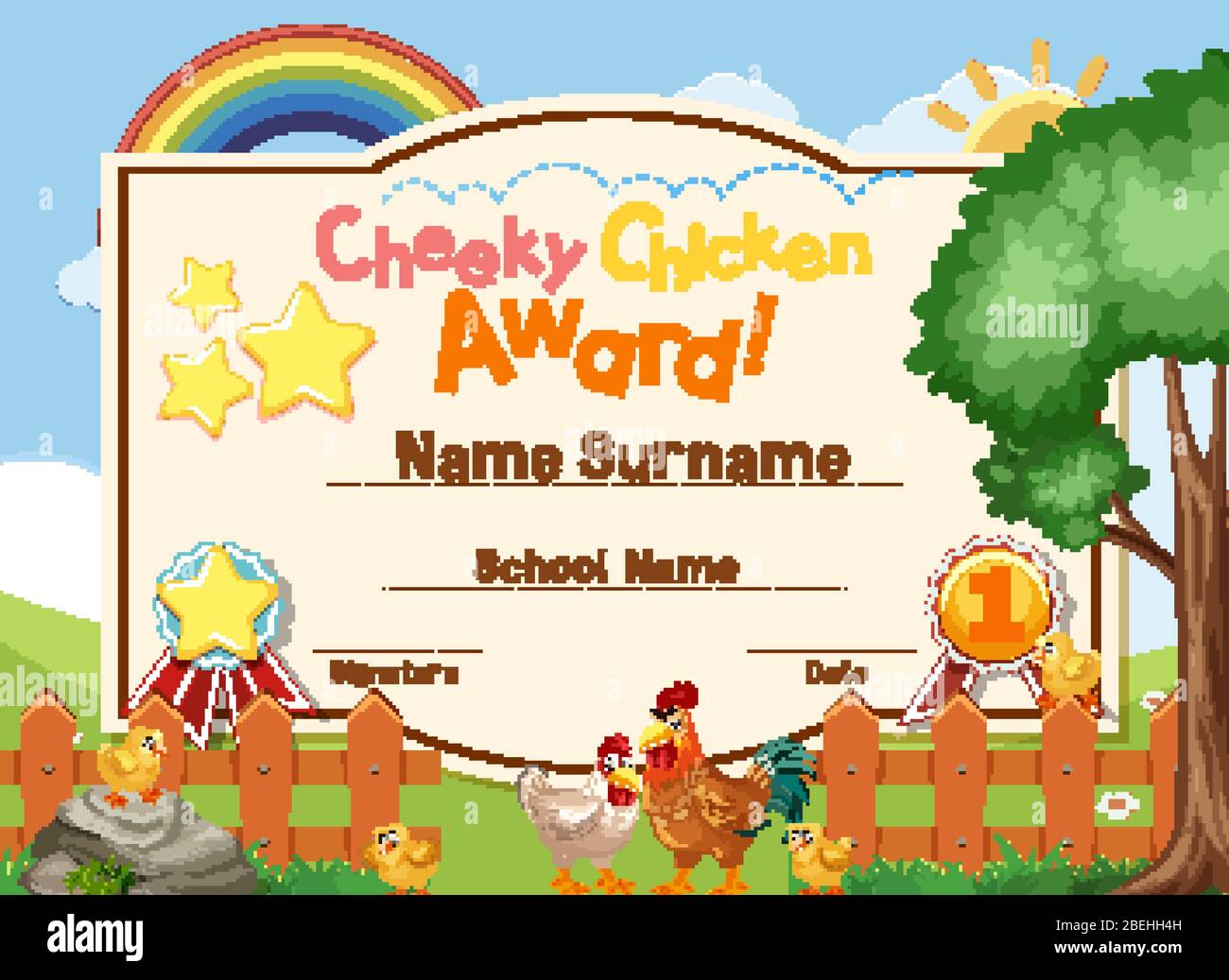 Certificate template for cheeky chicken award with chickens in the ...