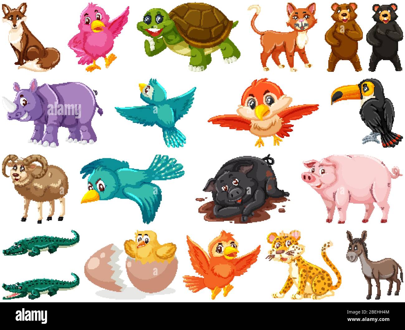 Large set of wild animals on white background illustration Stock Vector ...