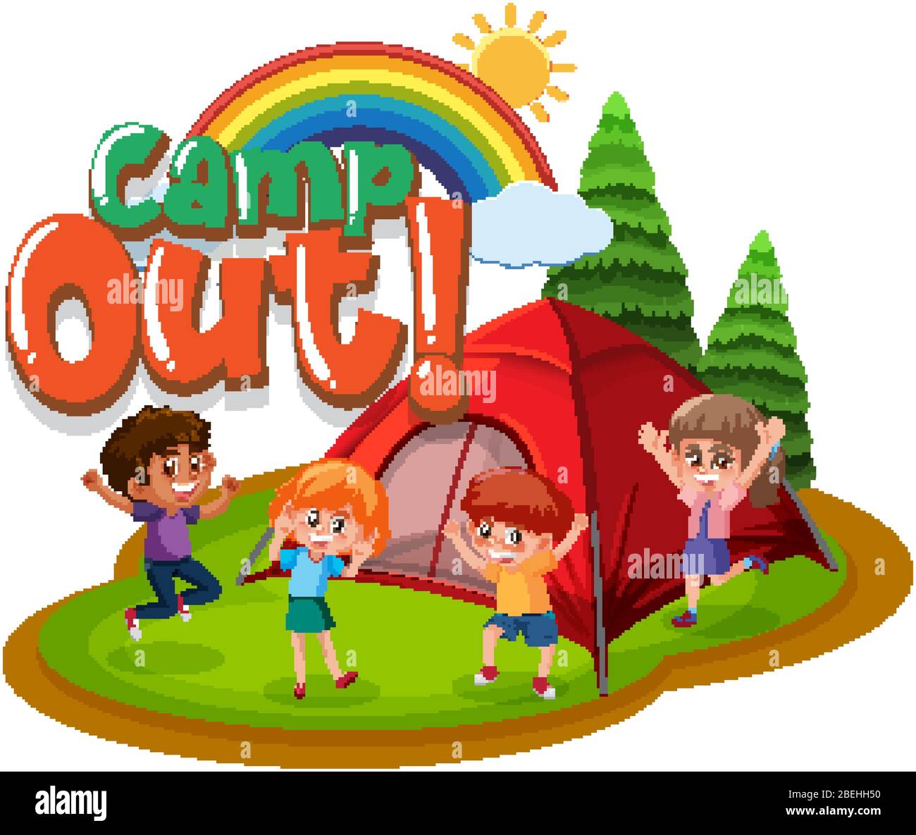 Font design for camp out with tent in the park illustration Stock ...