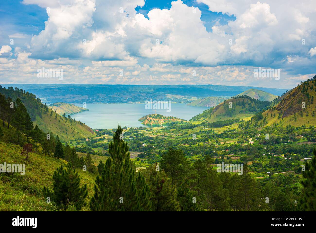 Lake Toba and Samosir Island view from above Sumatra Indonesia. Huge ...