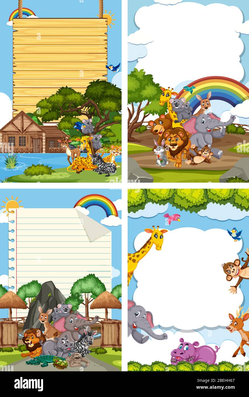 Border template design with many wild animals in background ...