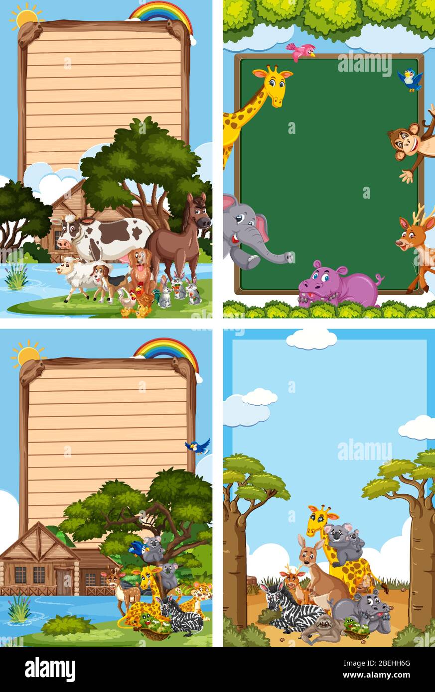Border template design with many wild animals in background ...