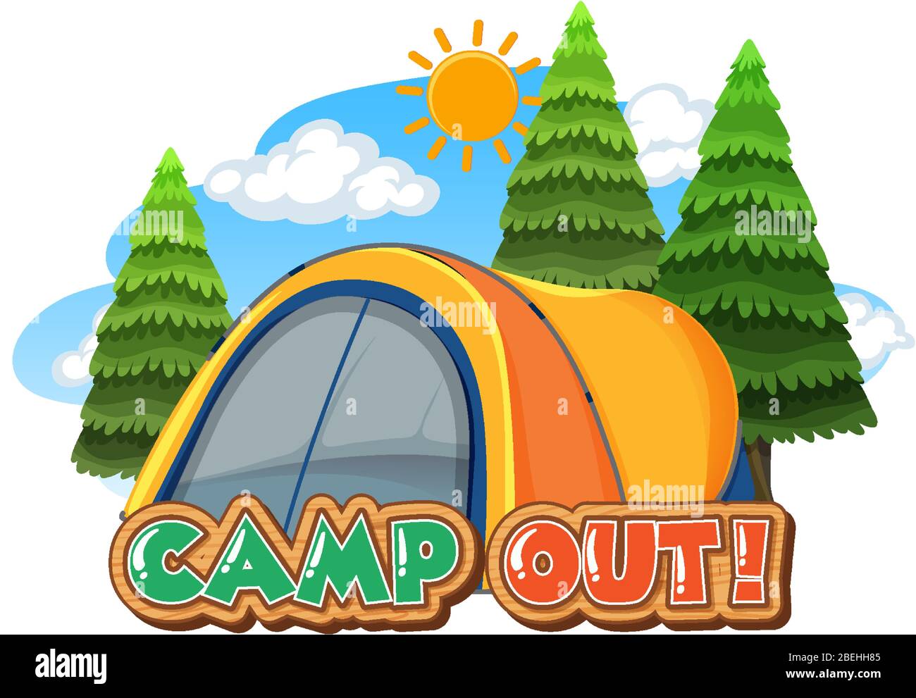 Font design for camp out with tent in the park illustration Stock ...