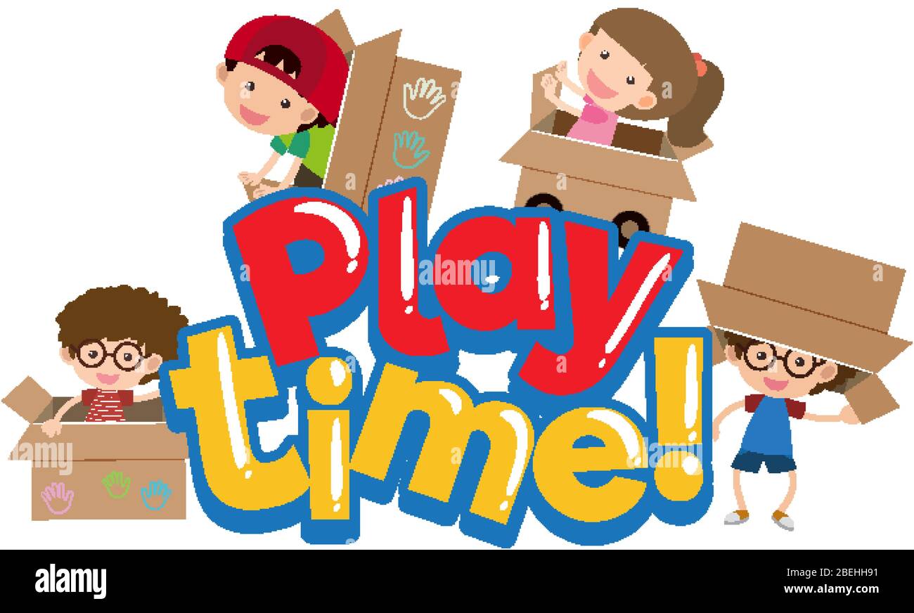 Font design for word play time with happy kids playing illustration ...