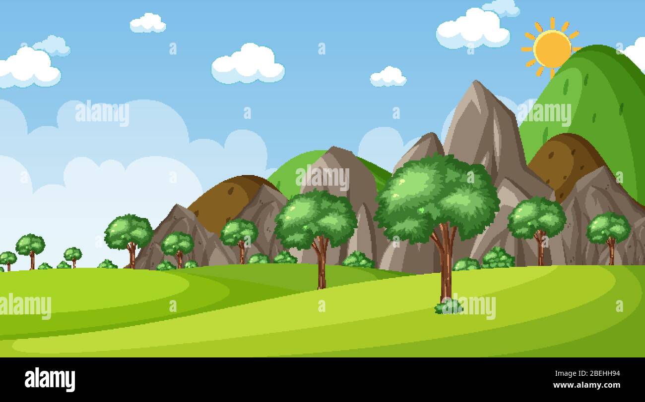 Background scene with many trees in the park illustration Stock Vector ...