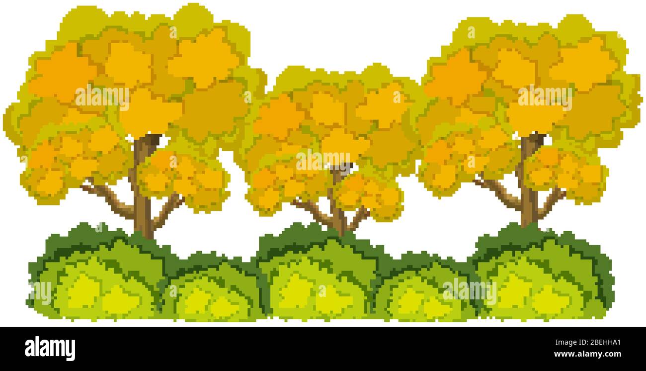 Three big threes with yellow leaves on white background illustration ...