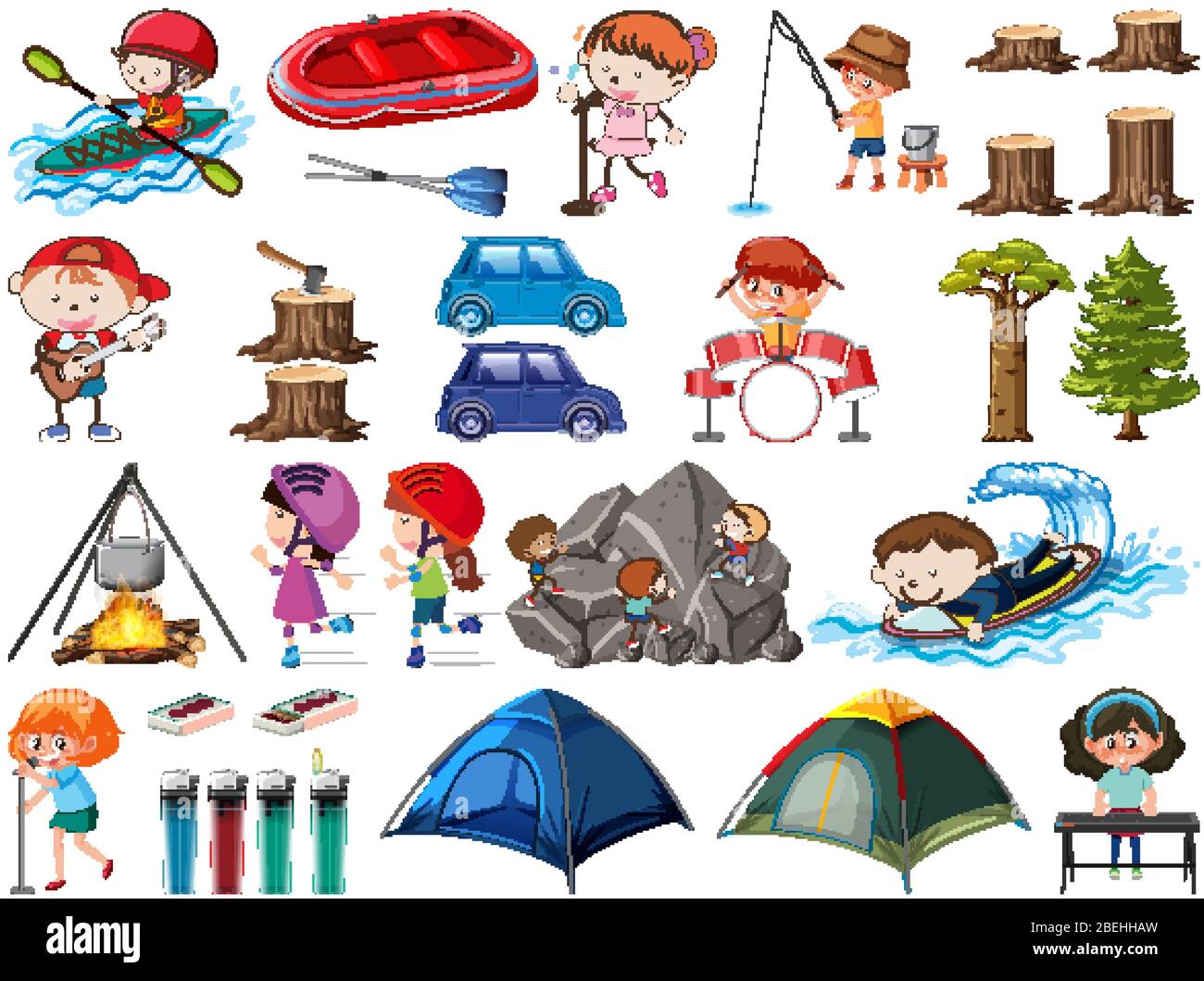 Set of people doing different activities on white background ...